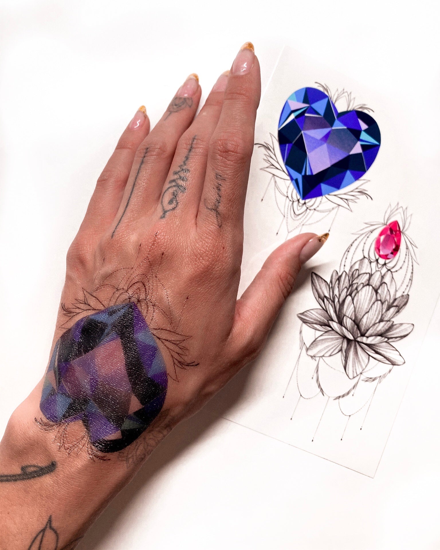 "Crystal Heart" Tattoo Set – By Sashatattooing